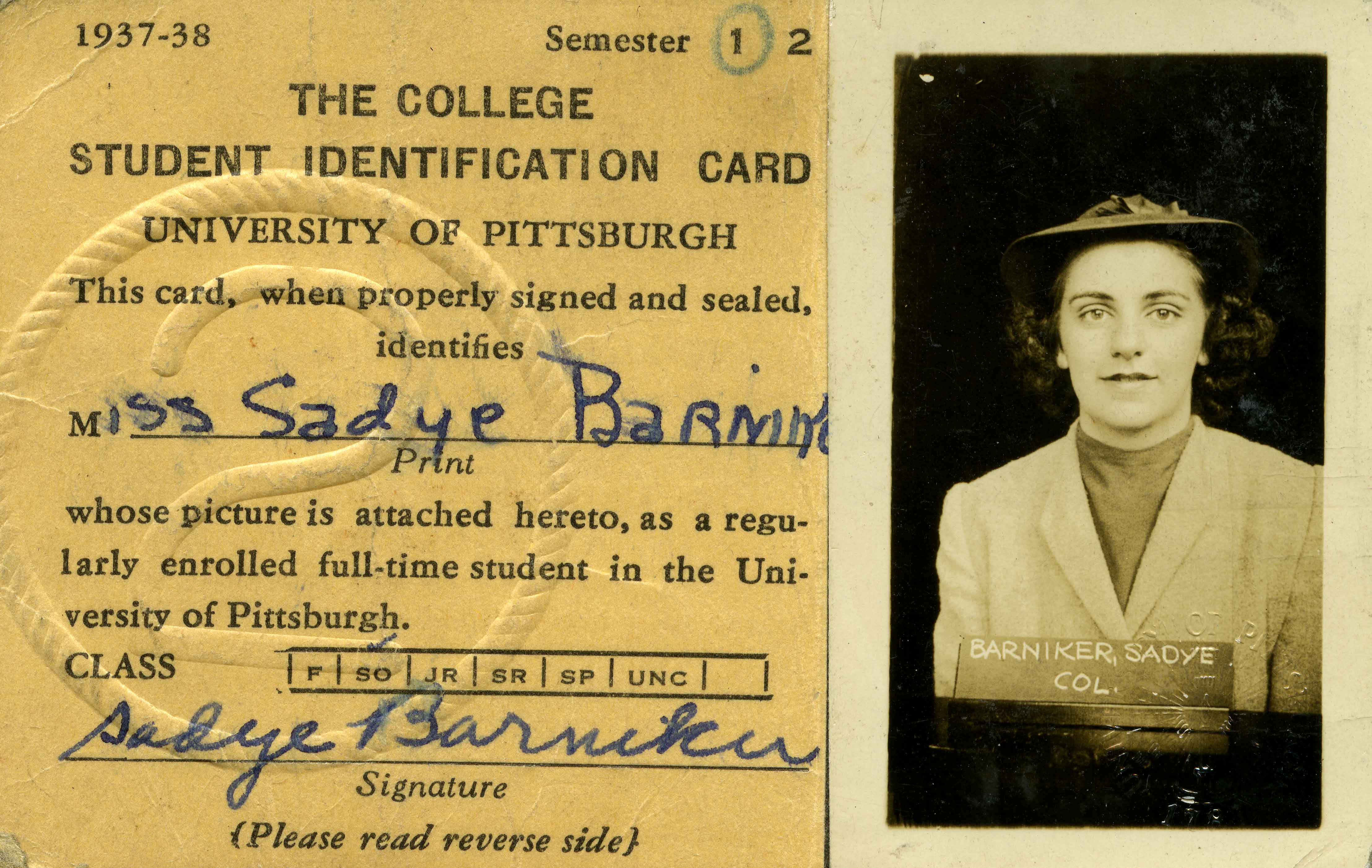 Sadye Barniker ID card - Rauh Jewish Archives