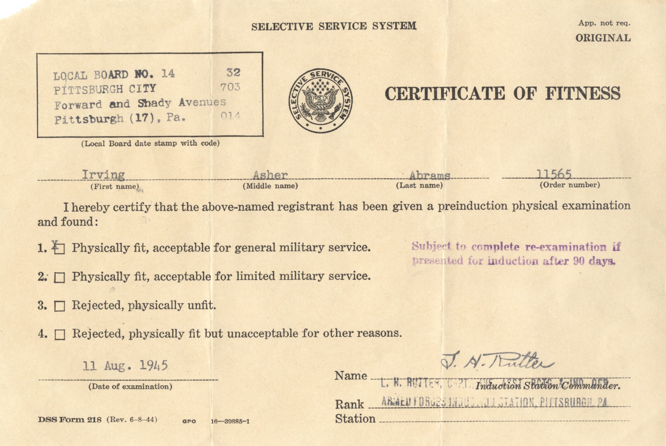Selective Service System - Rauh Jewish Archives