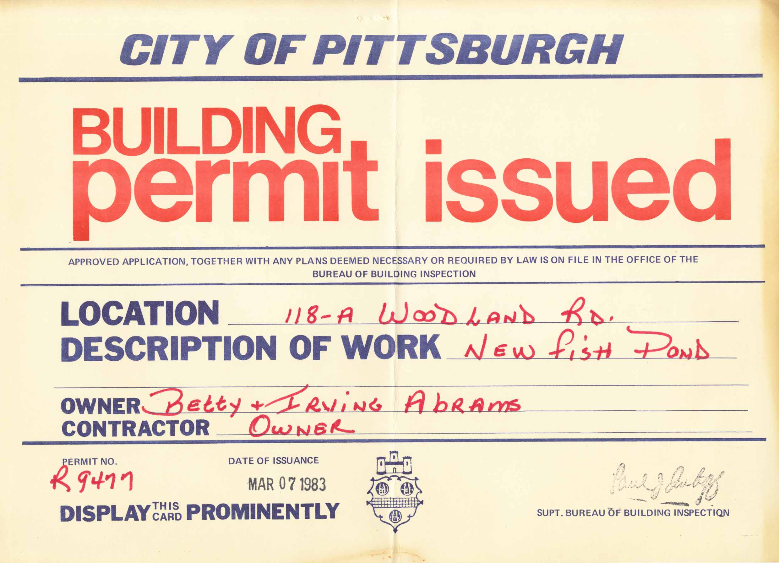 Building Permit - Rauh Jewish Archives
