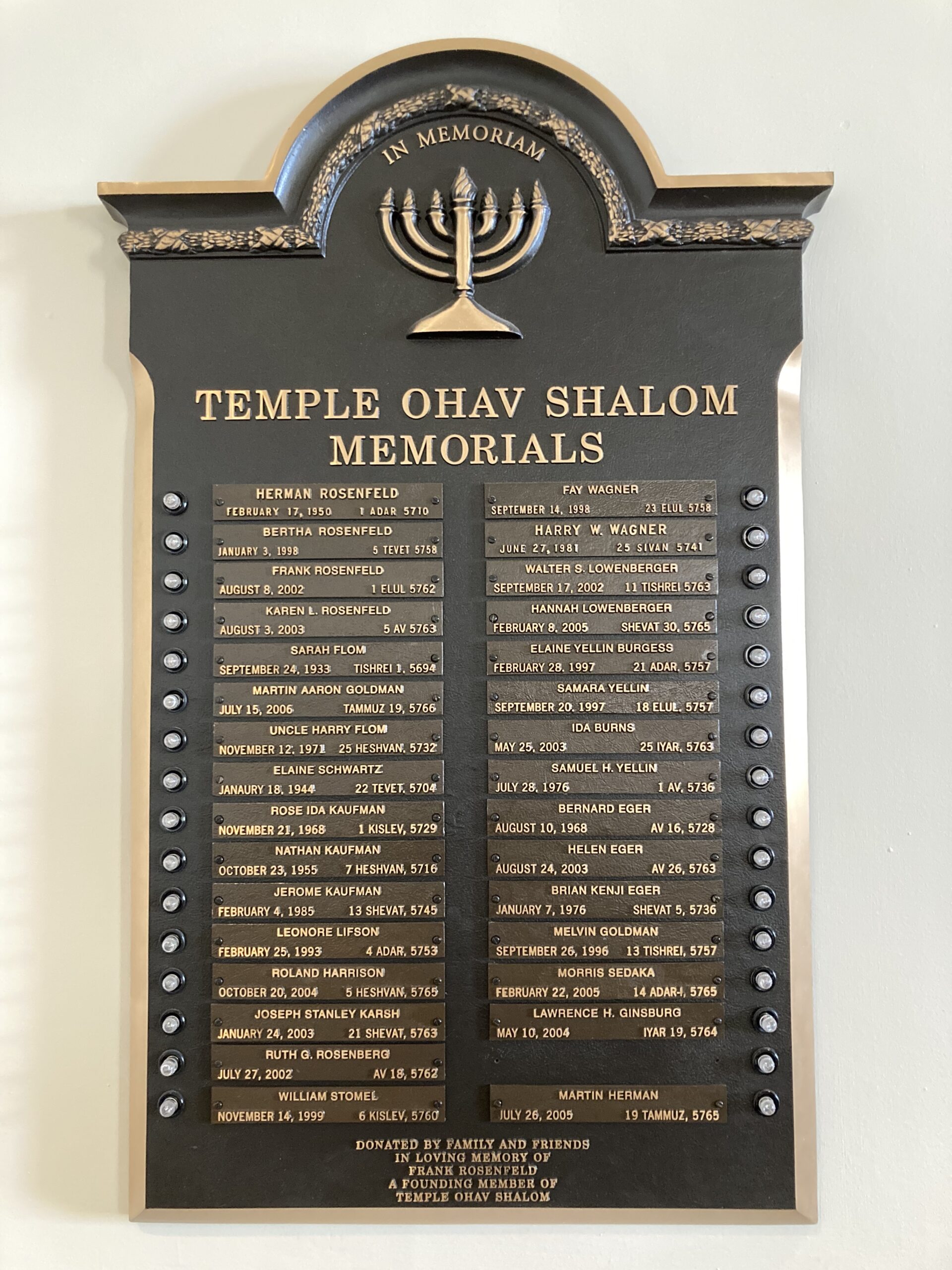 Temple Ohav Shalom memorial board (8) - Rauh Jewish Archives