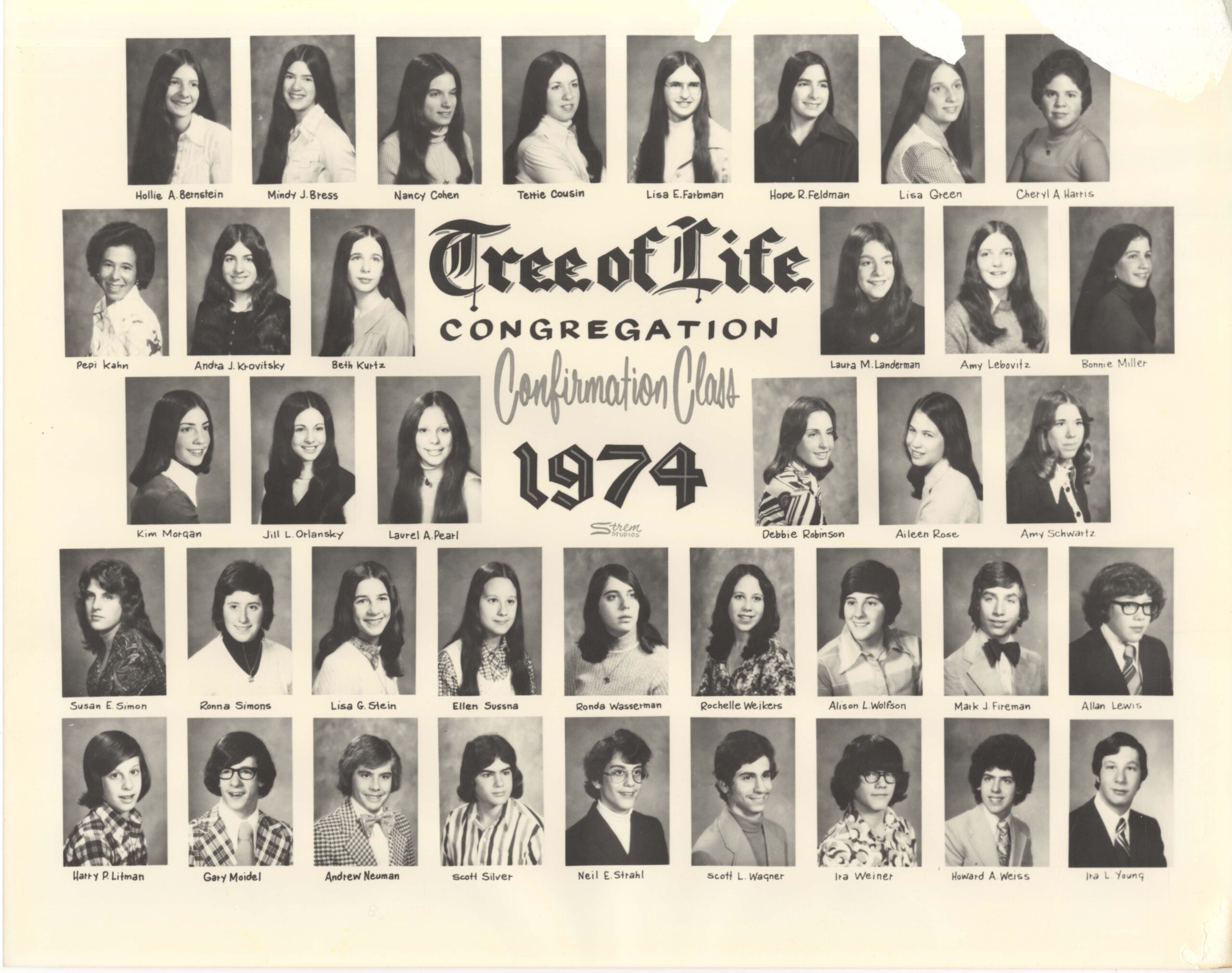 Tree of Life (Pittsburgh) confirmation class (1974) - Rauh Jewish Archives
